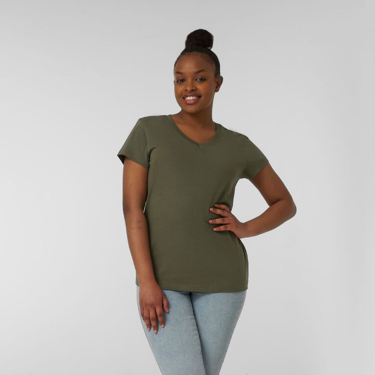 H&H Women's Essential Short Sleeve V-Neck Tee Green Dark | The Warehouse