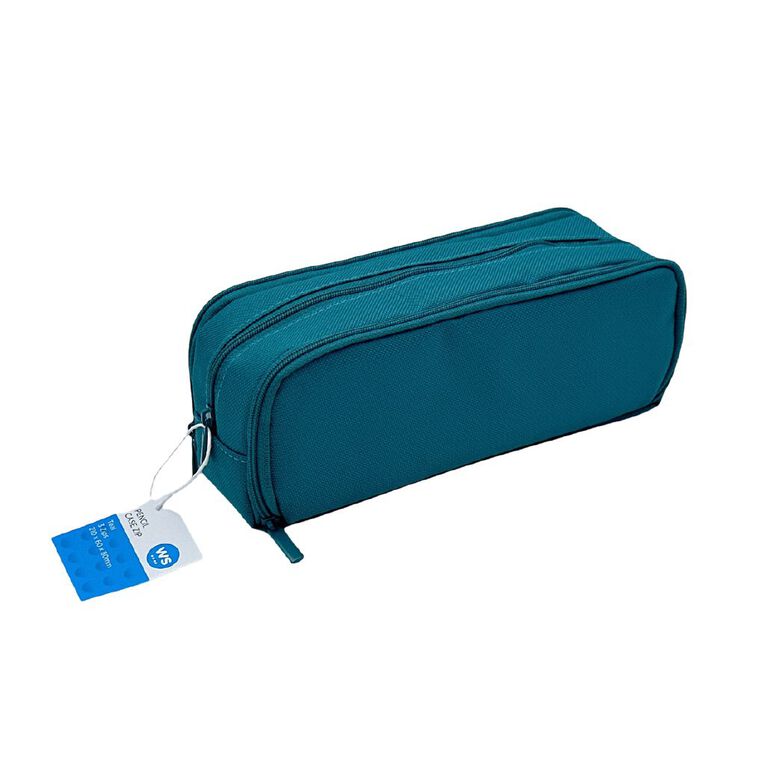 WS Ws Pencil Case With 3 Zips Teal Teal | The Warehouse