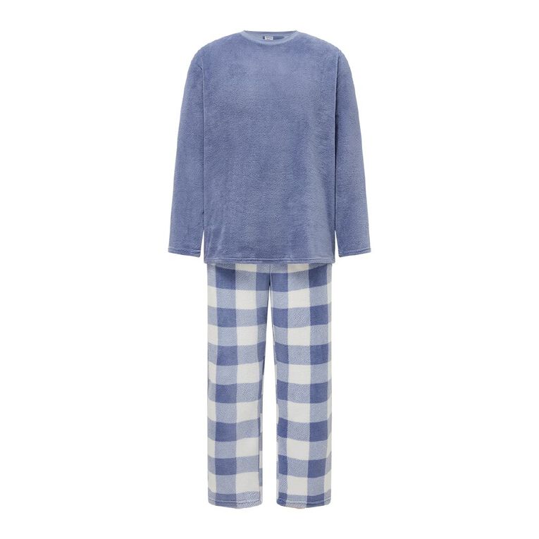 H&H Men's Coral Fleece Pyjamas Set Blue Mid | The Warehouse