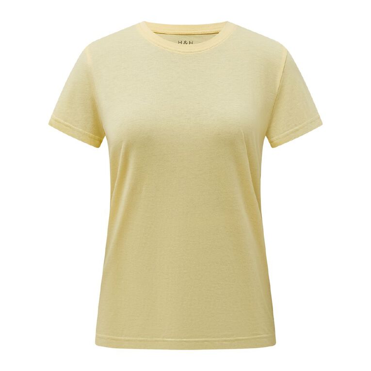 H&H Women's Short Sleeve Crew Neck Cotton Tee Yellow Light | The Warehouse