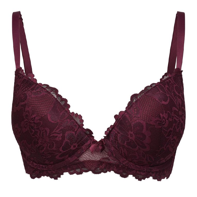 H&H Women's Poppy Push Up Bra Maroon | The Warehouse