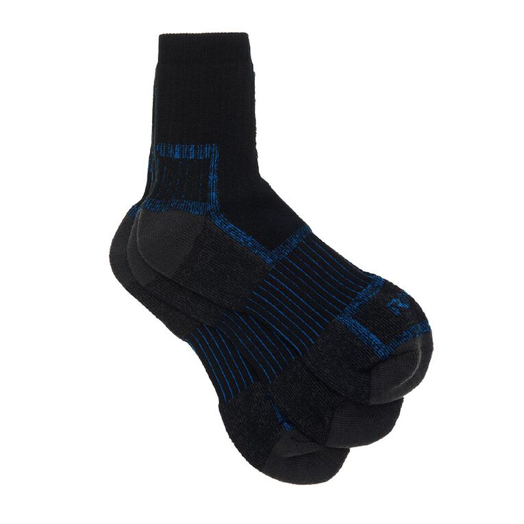 Rio Men's Quarter Crew Work Socks 3 Pack Black/Blue | The Warehouse