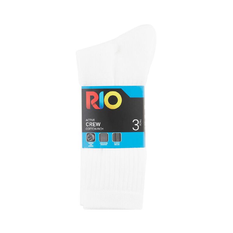 Rio Men's Sports Crew Socks 3 Pack White | The Warehouse