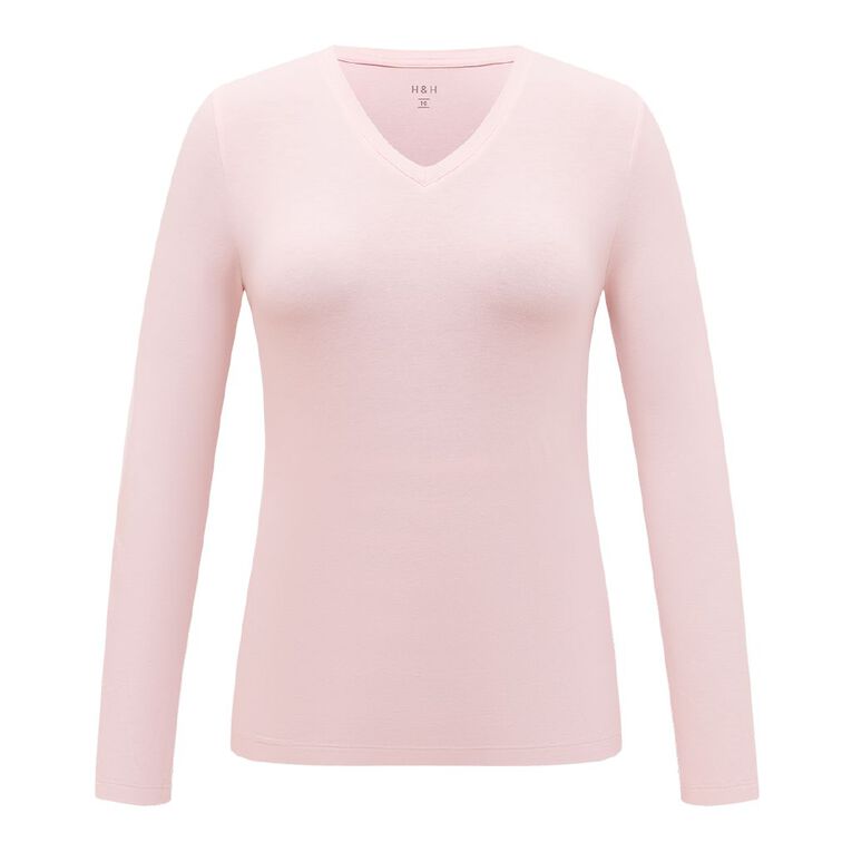H&H Women's Long Sleeve V-Neck Tee Pink Light | The Warehouse