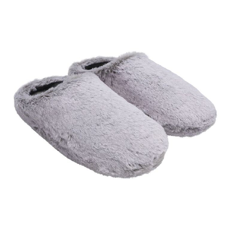 H&H Women's Fluffy Low Back Scuff Slippers Grey | The Warehouse