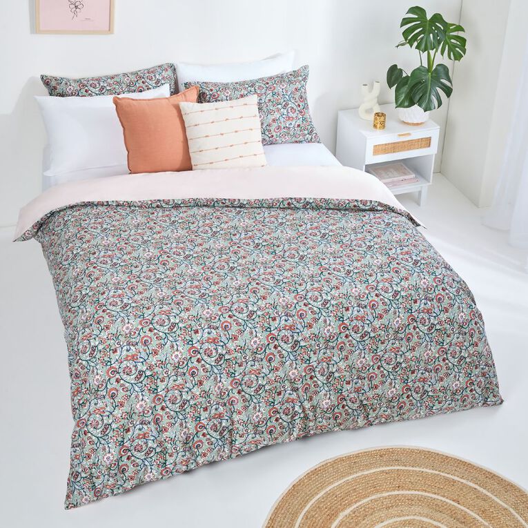 Living & Co Cotton Duvet Cover Set Floral Multi-Coloured Double Multi ...