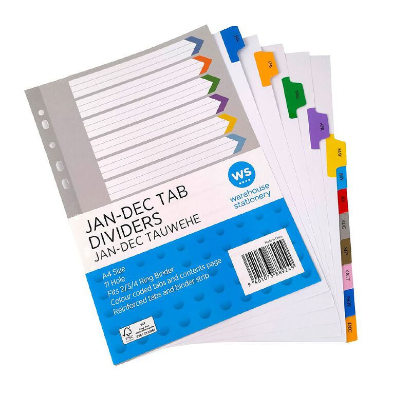 WS Jan-Dec Coloured Divider | The Warehouse