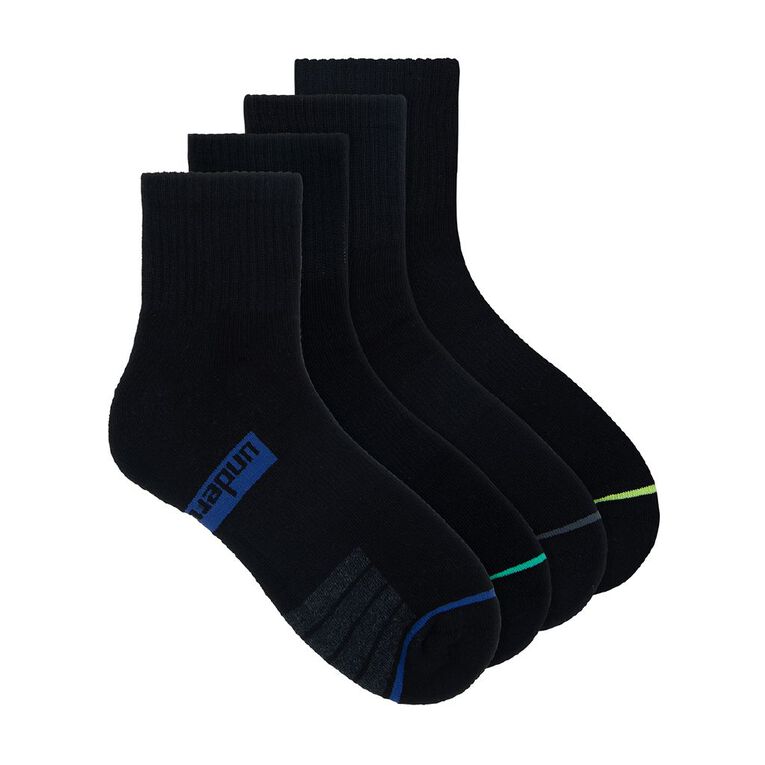 Underworks Men's Quarter Crew Sport Socks 4 Pack Black1 | The Warehouse