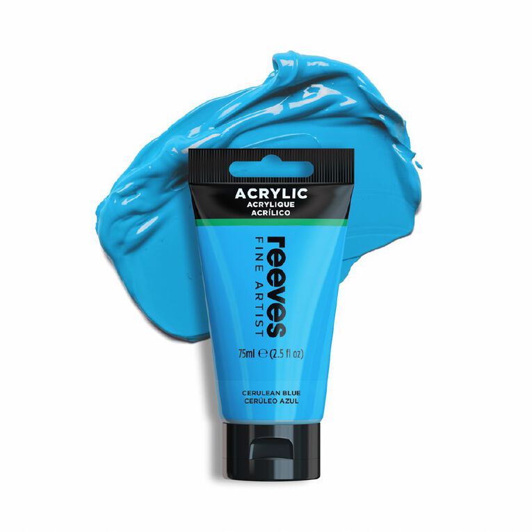Reeves Fine Acrylic Paint Cerulean Blue Hue 75ml Blue | The Warehouse