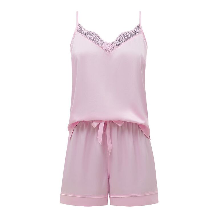 H&H Women's Satin Shorty Pyjamas Set Pink Light | The Warehouse