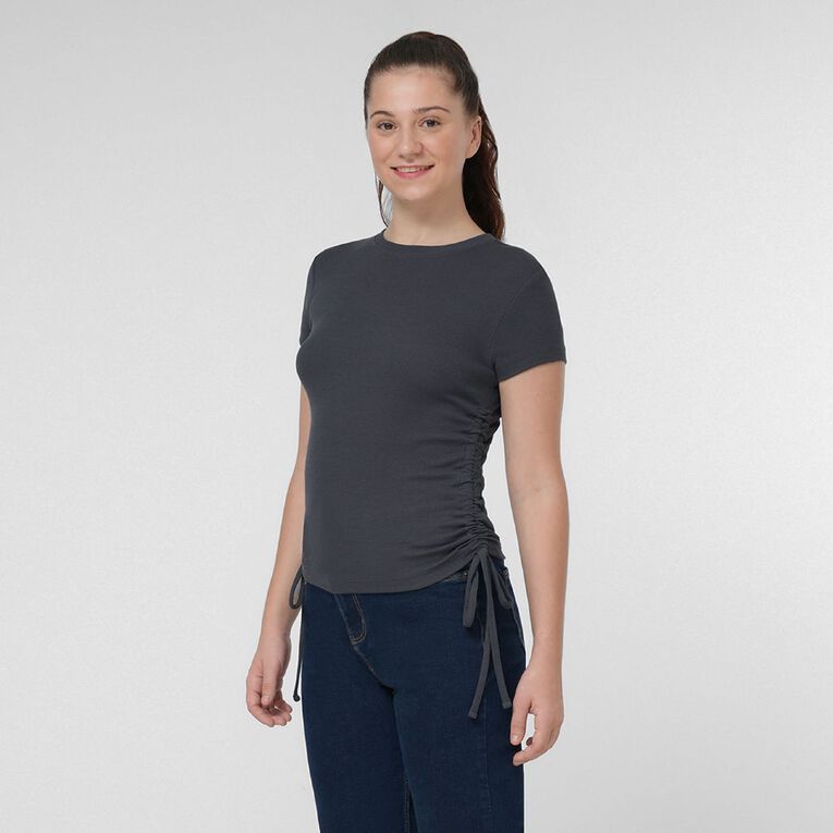 H&H Women's Ruched Side Tee Grey Dark | The Warehouse