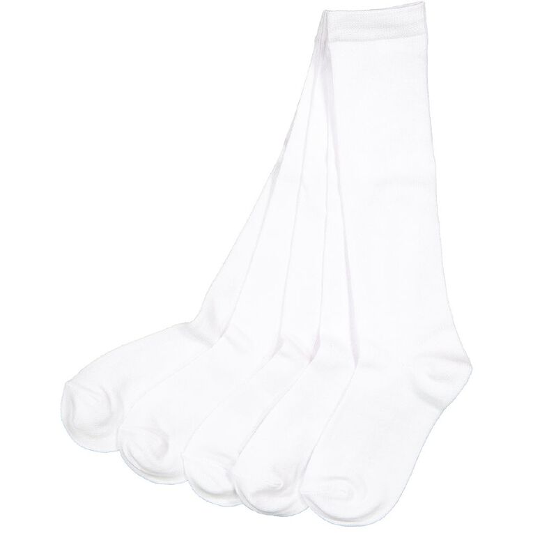 H&H Girls' School Knee High Socks 5 Pack White | The Warehouse
