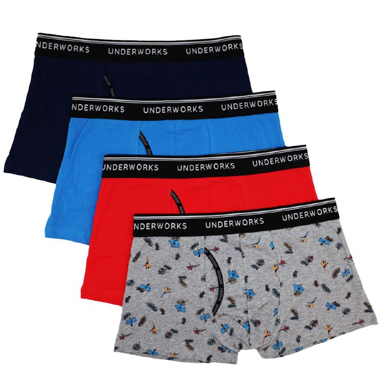Underworks Men's Fly Front Trunks 4 Pack Grey Marle | The Warehouse