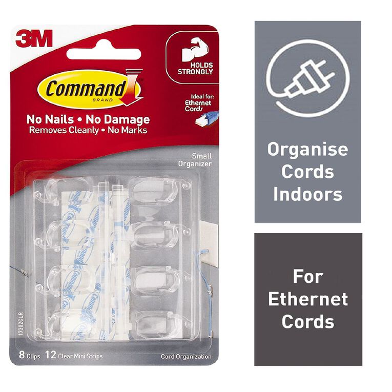 Command Small Cord Organizers with Strips Clear | The Warehouse