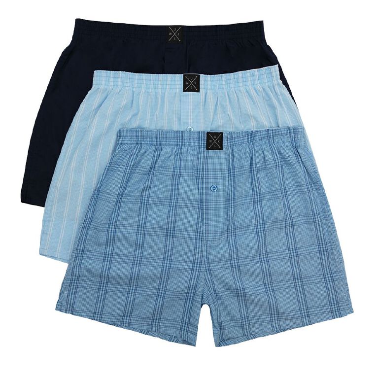 Underworks Men's Woven Boxers 3 Pack Blue Mid | The Warehouse