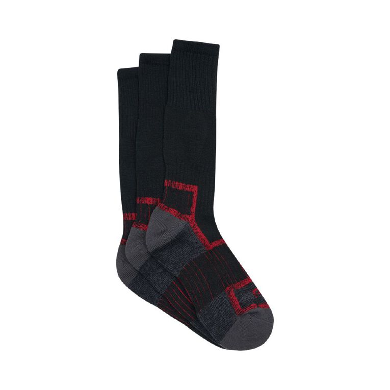 Rio Men's Work Socks 3 Pack Black/Red | The Warehouse
