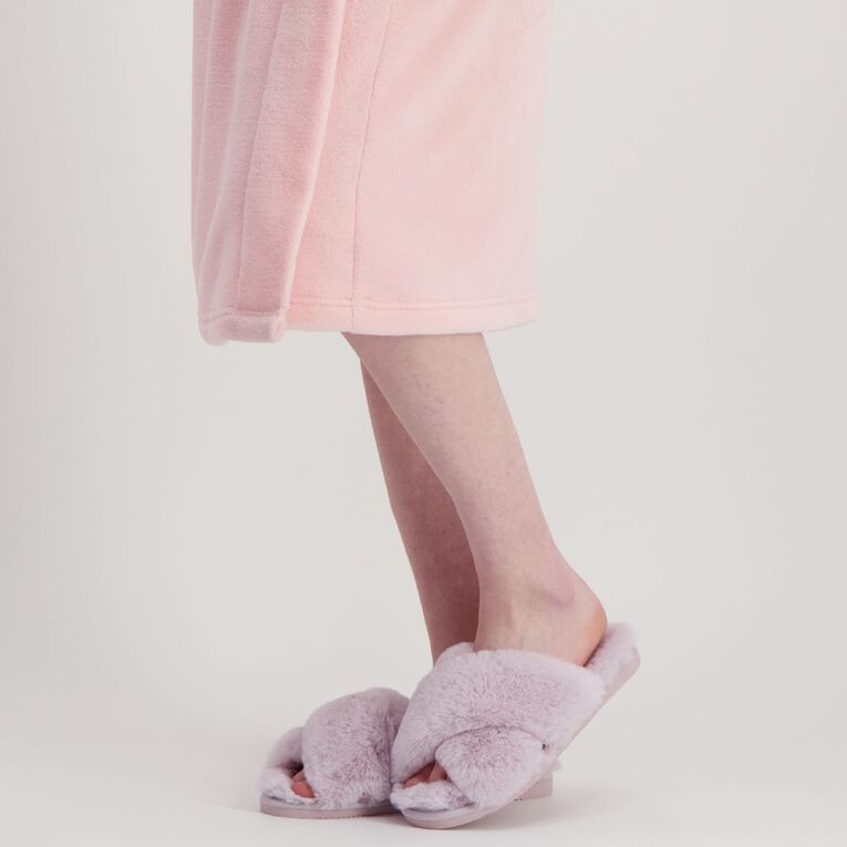 H&H Women's Fluffy Crossover Slide Slippers Purple Light | The Warehouse