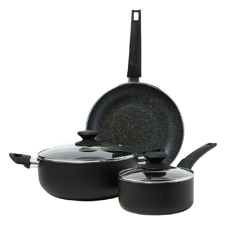 Living & Co Stone Cookware Set Black 3 Piece Black | The Warehouse