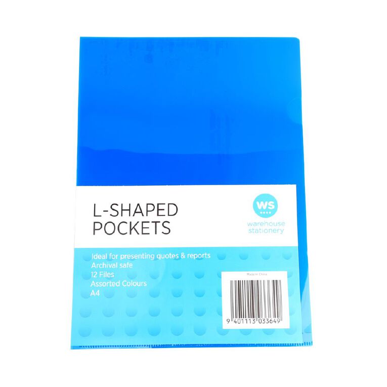 WS L-Shaped Pockets 12 Pack Multi-Coloured A4 Multi-Coloured | The ...