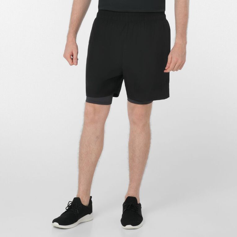 Active Intent Men's Core 2-in-1 Running Shorts Black/Grey | The Warehouse