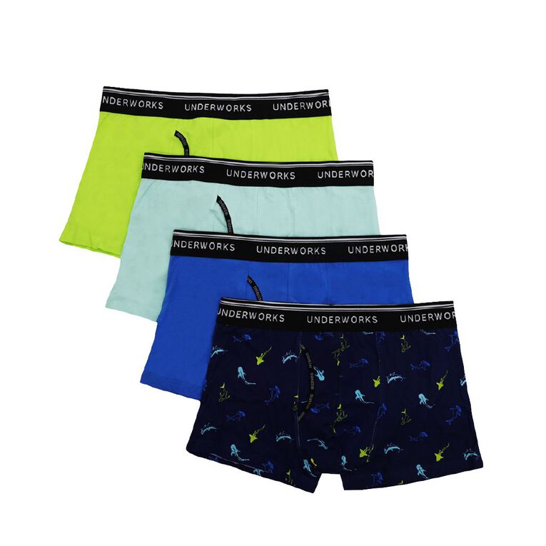 Underworks Men's Fly Front Trunks 4 Pack Blue | The Warehouse