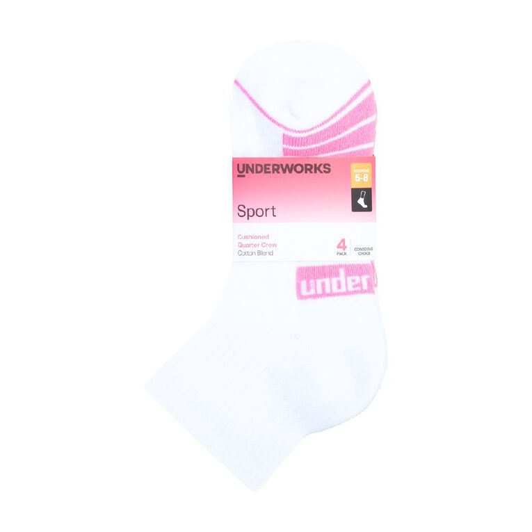 Underworks Women's Quarter Crew Sport Socks 4 Pack White2 | The Warehouse