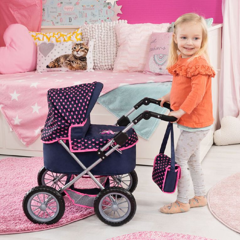 Bayer Dolls Pram Trendy Blue with Pink Trim | The Warehouse