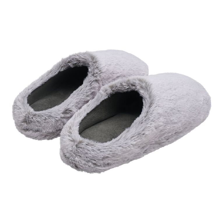 H&H Women's Fluffy Low Back Scuff Slippers Grey | The Warehouse