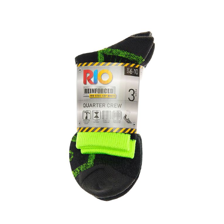 Rio Men's Quarter Crew Work Socks 3 Pack Black/Yellow | The Warehouse