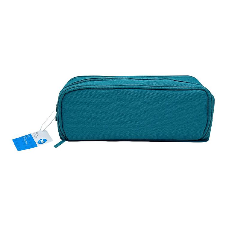WS Ws Pencil Case With 3 Zips Teal Teal | The Warehouse