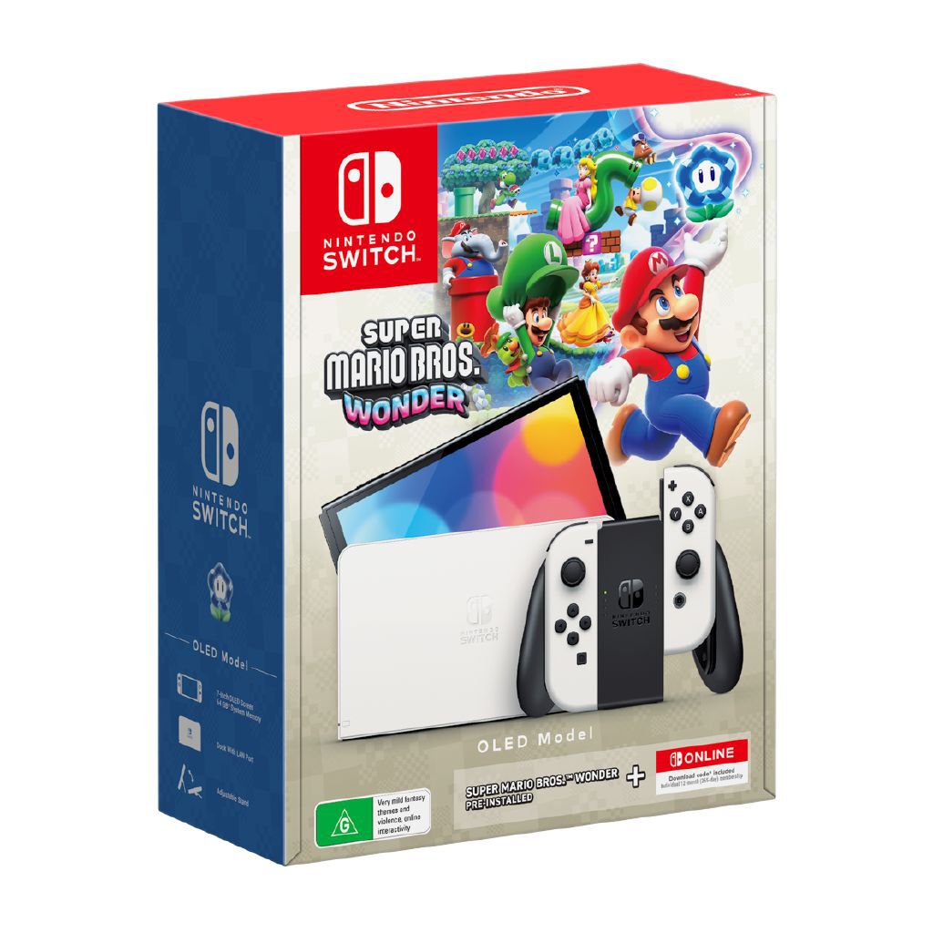 Nintendo Switch OLED Super Mario Bros Wonder 12m Switch Online Bundle The Warehouse