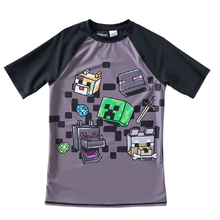 Minecraft Short Sleeve Rash Vest Grey Mid | The Warehouse