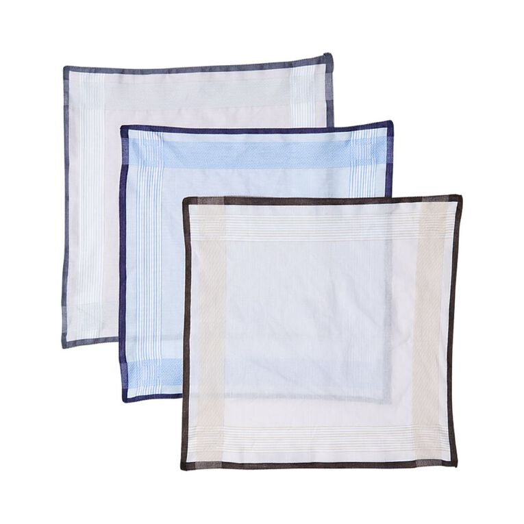 H&H Men's Borders Handkerchief 3 Pack Black | The Warehouse