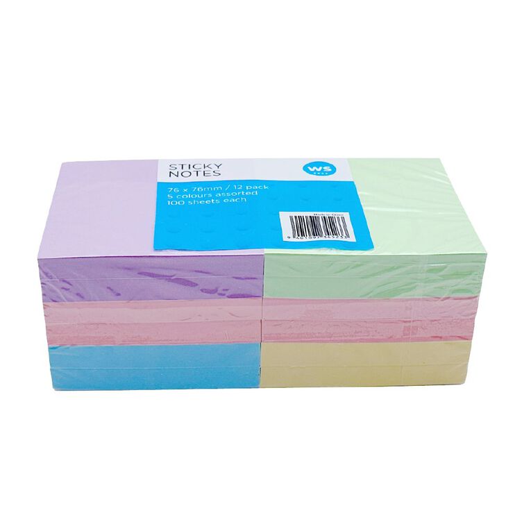 WS Sticky Notes 76mm x 76mm Multi-Coloured 12 Pack Multi-Coloured | The ...