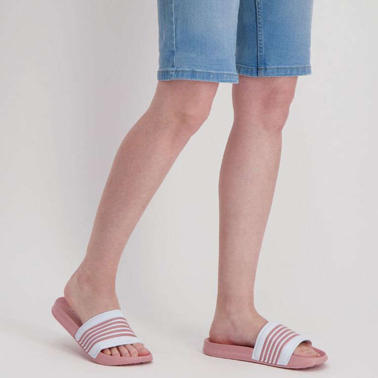 H&H Women's Be Bell Stripe Slides Pink Mid | The Warehouse