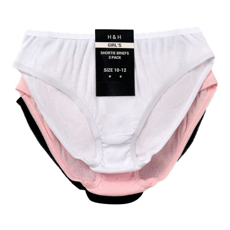 H&H Kids' Briefs With Lace Trim Black/Pink | The Warehouse