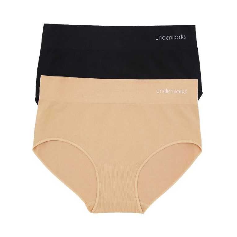 Underworks Women's Smooth Line Seamfree Midi Briefs 2 Pack Black | The ...