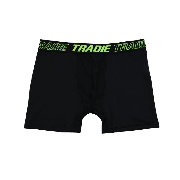 Tradie Boys' Mid Leg Sports Trunks Black/Yellow | The Warehouse