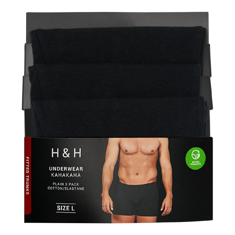 H&H Men's Trunks 3 Pack Black | The Warehouse