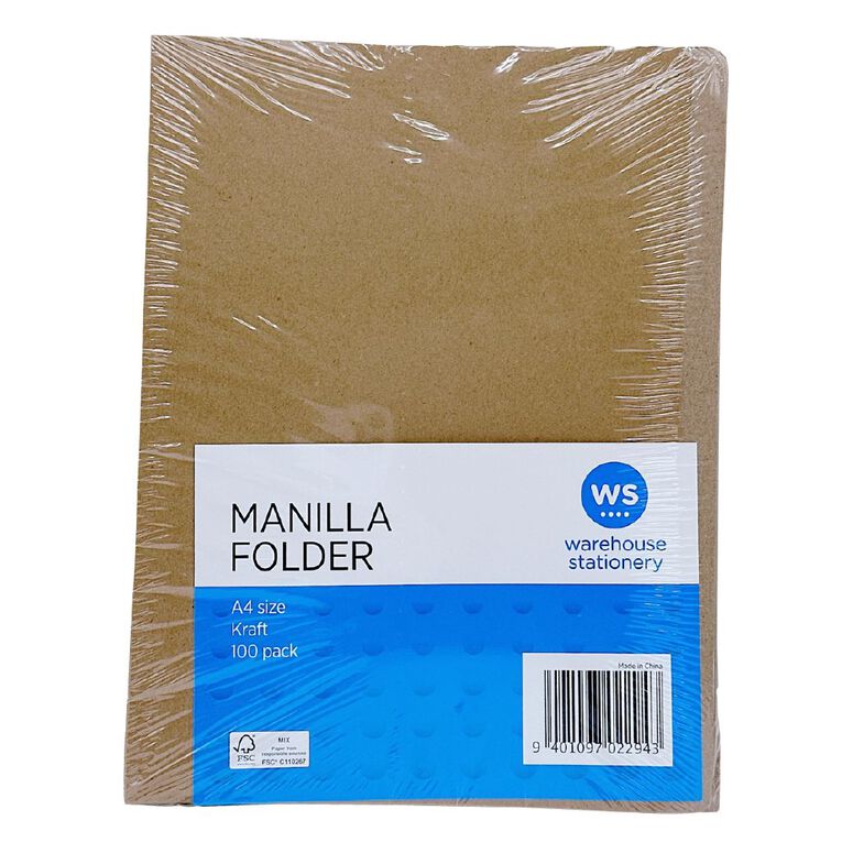 WS Manilla Folders Kraft A4 100 Pack | The Warehouse