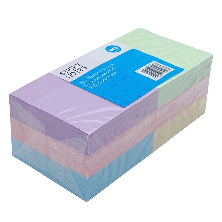 WS Sticky Notes 76mm x 76mm Multi-Coloured 12 Pack Multi-Coloured | The ...