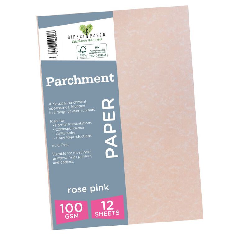 Direct Paper Parchment Card 100gsm 12 Pack Pink | The Warehouse