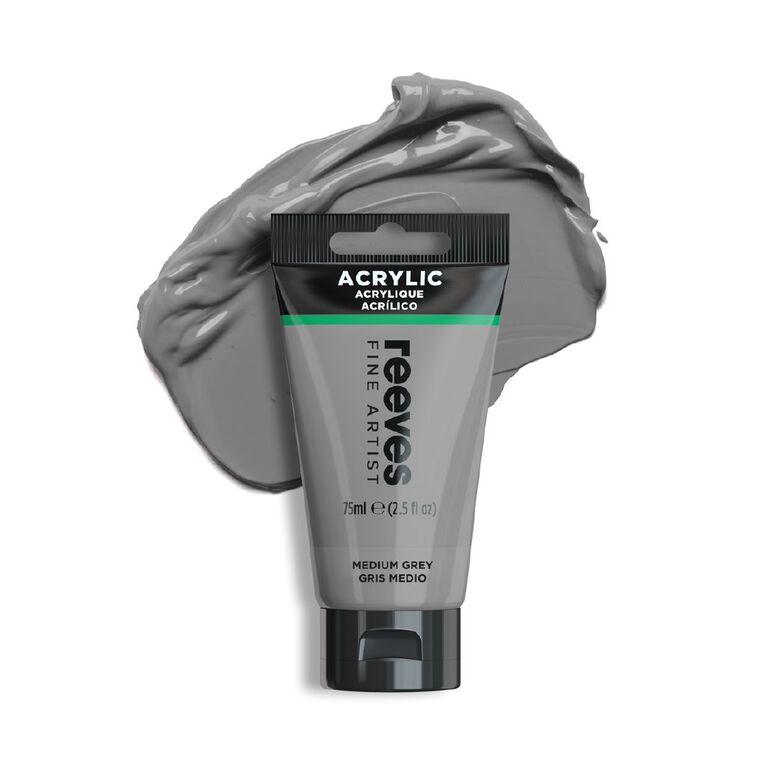 Reeves Fine Acrylic Paint Medium Grey 75ml Grey Check | The Warehouse