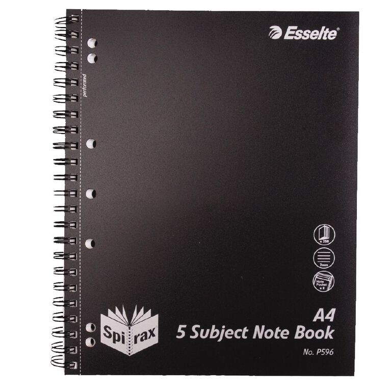 Spirax Notebook 5 Subject Spiral 250 Pages Black A4 Black | The Warehouse
