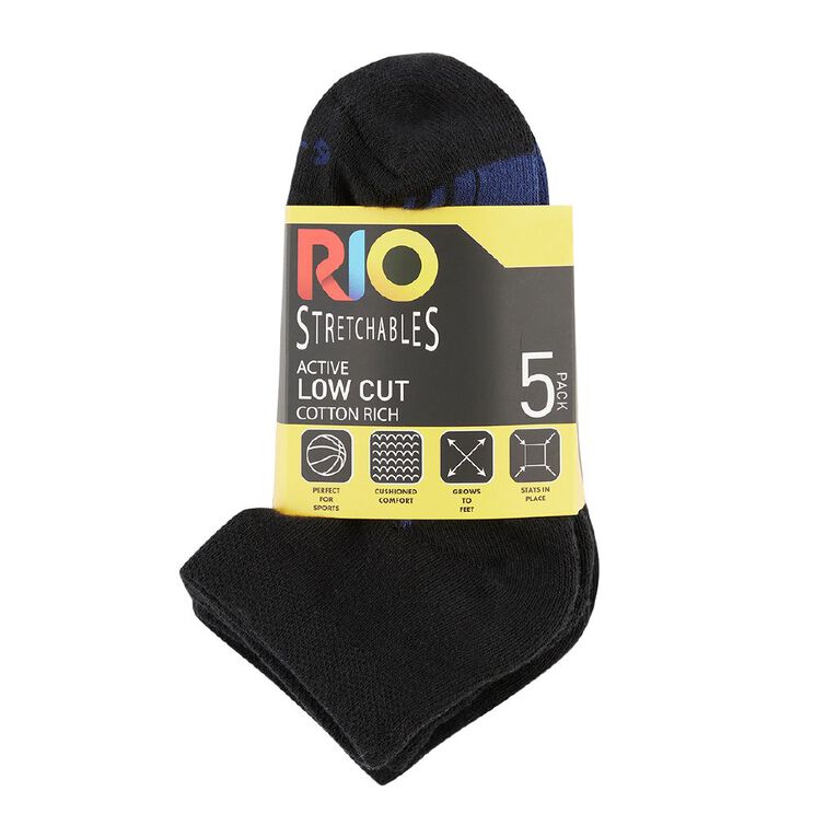 Rio Boys' Stretchable Low Cut Socks 5 Pack Black | The Warehouse