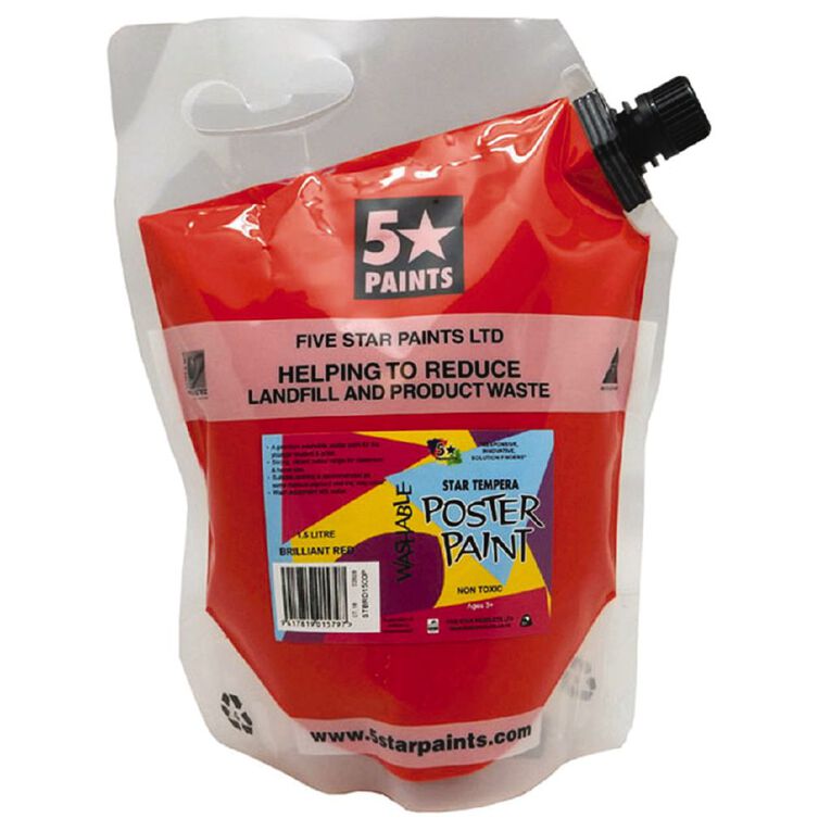 Fivestar Tempera Poster Paint Brilliant Red 1.5L Pouch | The Warehouse