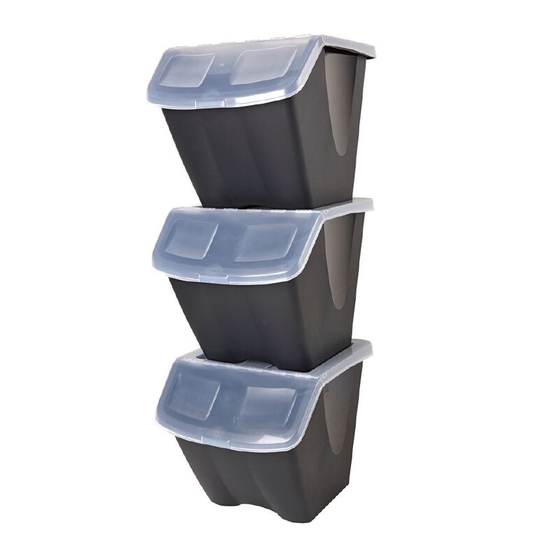 Taurus Stackable Shutter Bin Black 38L Black | The Warehouse