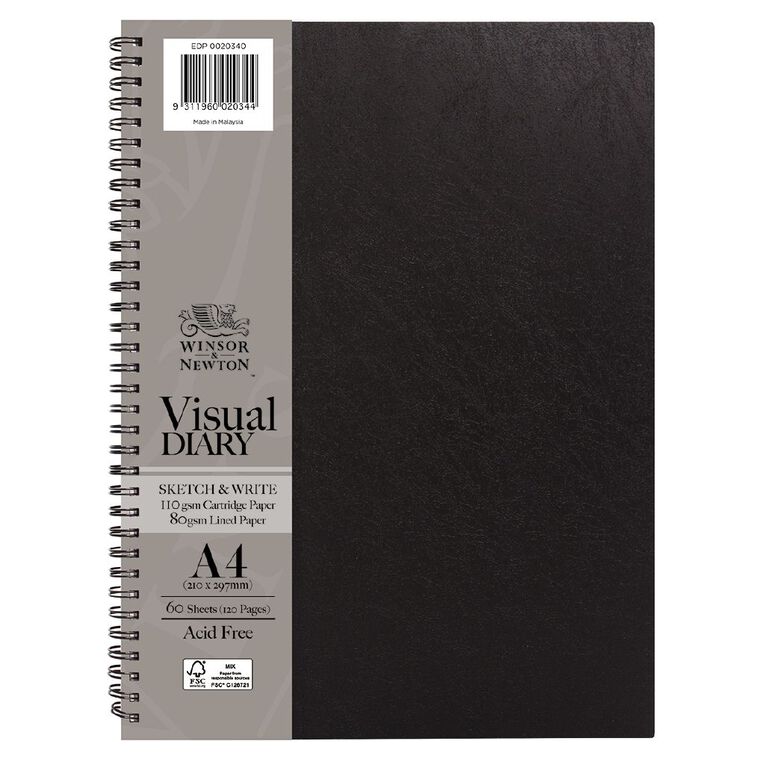 Winsor & Newton Visual Diary Sketch & Write 110gsm A4 60 Sheets Black ...