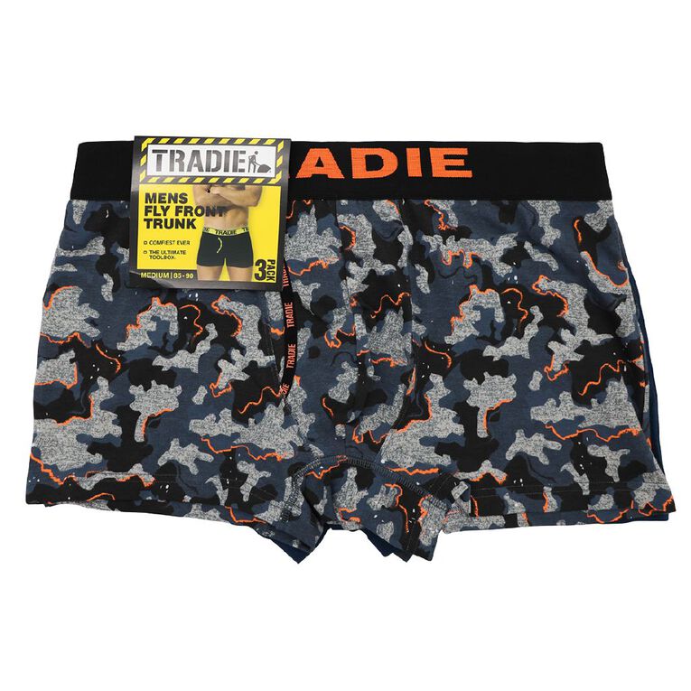Tradie Men's Fly Front Trunks 3 Pack Orange/Fluro | The Warehouse