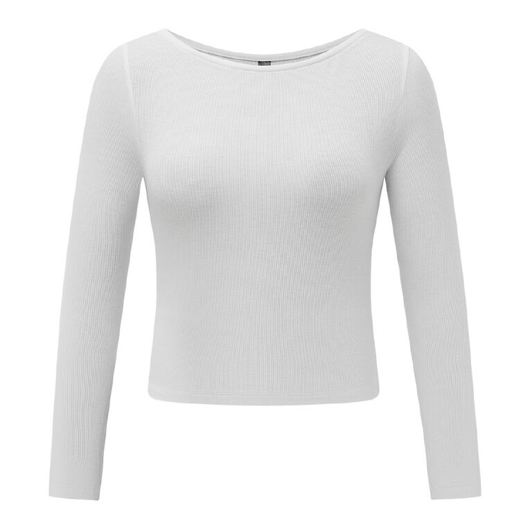 H&H Women's Boat Neck Rib Top White | The Warehouse